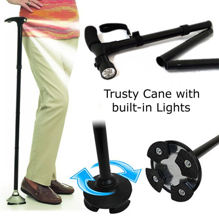Trusty Cane - Sturdy Folding Walking Triple Head With Built in Lights